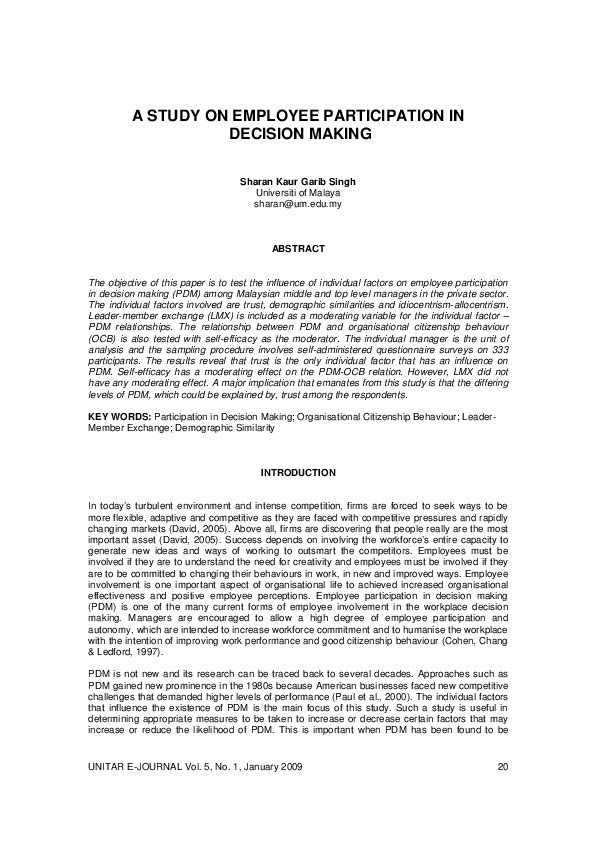 (PDF) A Study on employee participation in decision making