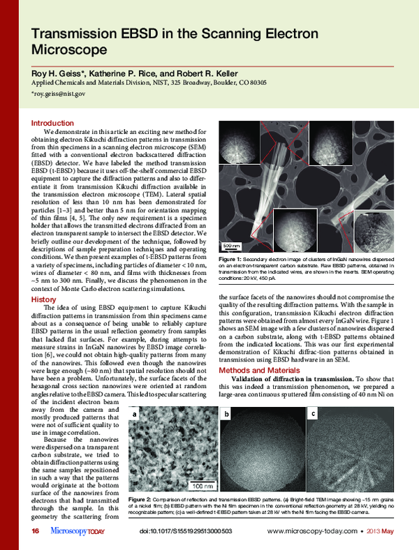 (PDF) Transmission EBSD in the Scanning Electron Microscope