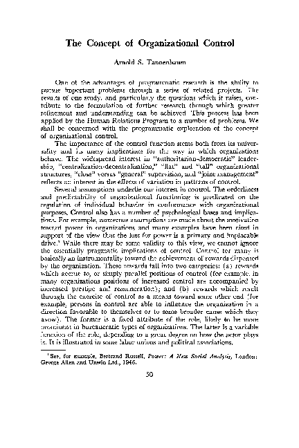 (PDF) The Concept of Organizational Control