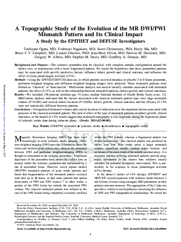 (PDF) A Topographic Study of the Evolution of the MR DWI/PWI Mismatch ...