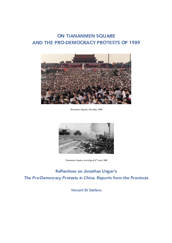 (PDF) On Tiananmen Square and the Pro Democracy Protests of 1989
