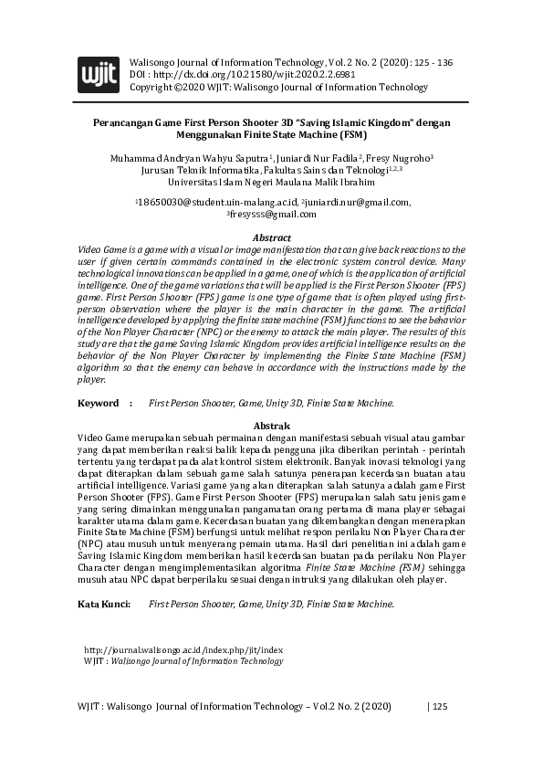 (PDF) Perancangan Game First Person Shooter 3D “Saving Islamic Kingdom ...