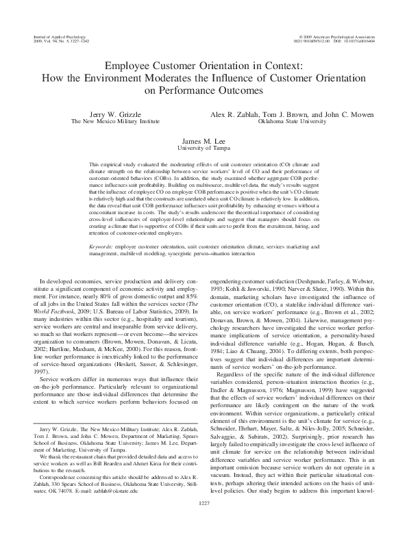 (PDF) Employee Customer Orientation in Context: How the Environment ...