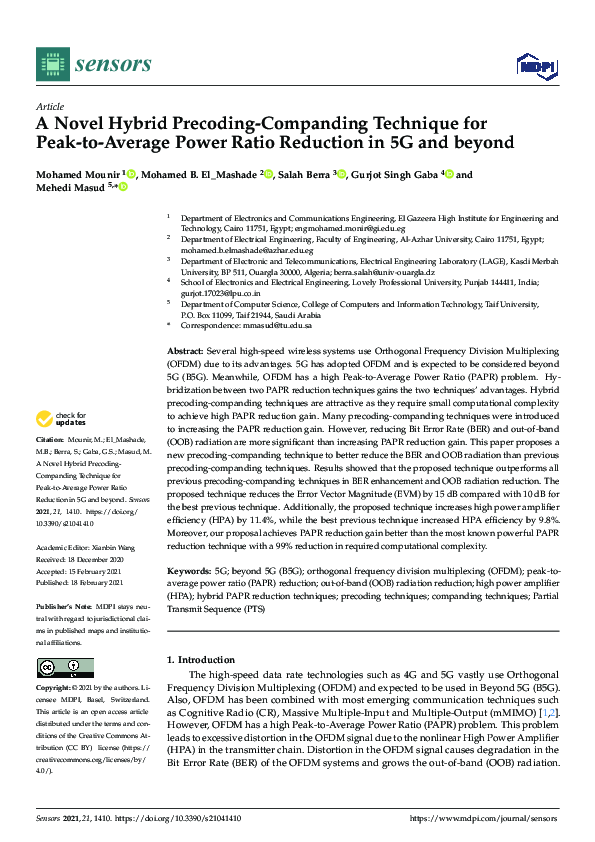 Pdf A Novel Hybrid Precoding Companding Technique For Peak To Average Power Ratio Reduction In