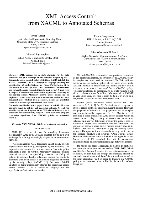 (PDF) XML access control: from XACML to annotated schemas