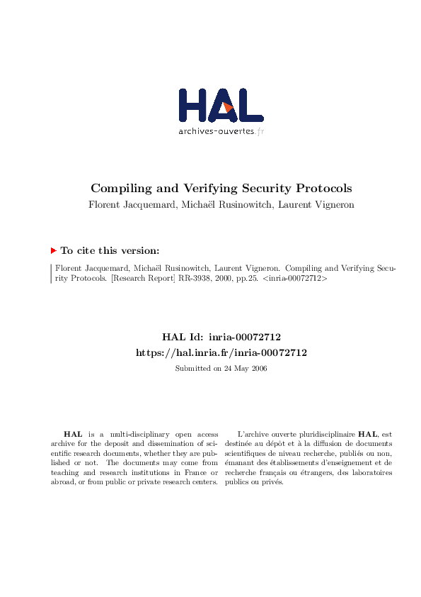 (PDF) Compiling and Verifying Security Protocols