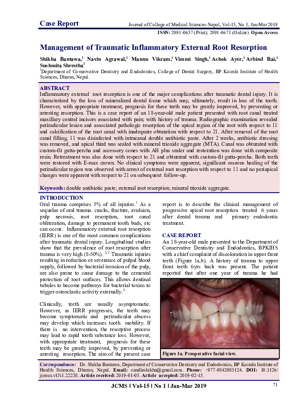(PDF) Management of Traumatic Inflammatory External Root Resorption