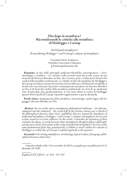 (PDF) Dio dopo la metafisica? Riconsiderando le critiche alla ...
