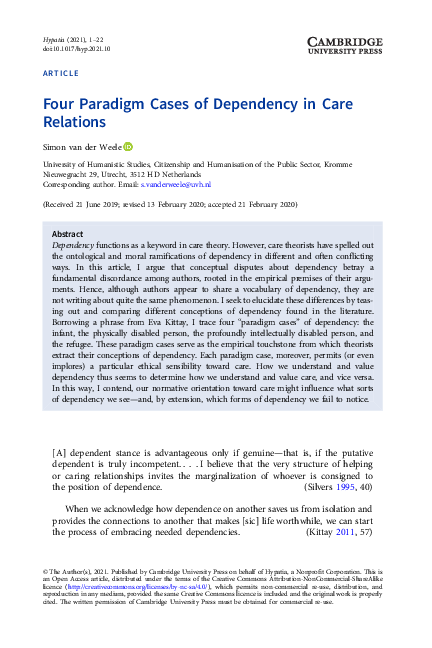 (PDF) Four Paradigm Cases of Dependency in Care Relations