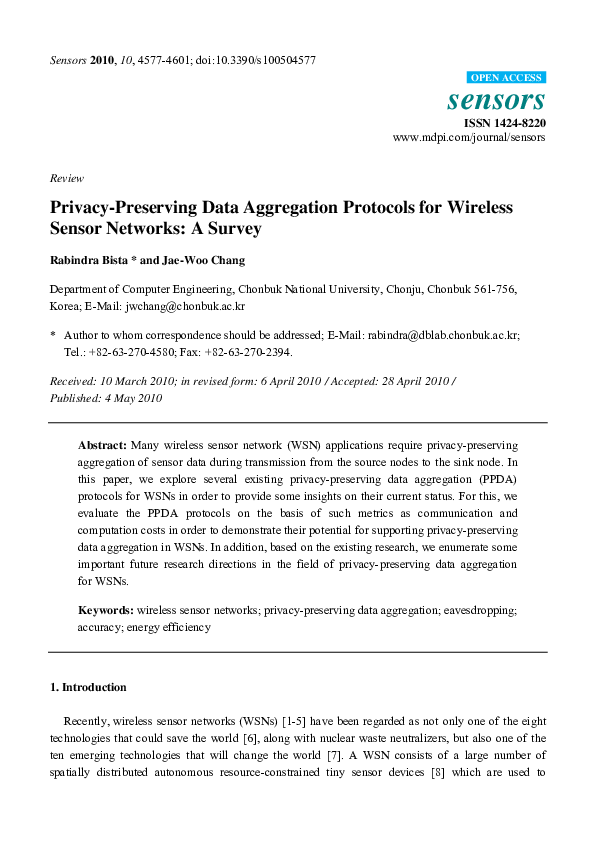 (PDF) Privacy-Preserving Data Aggregation Protocols for Wireless Sensor Networks: A Survey