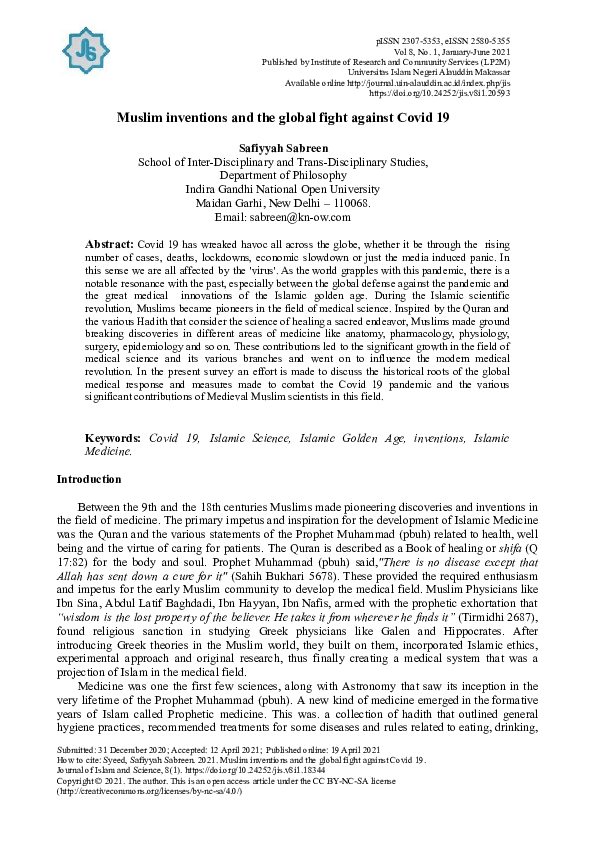 (PDF) Muslim inventions and the global fight against Covid 19