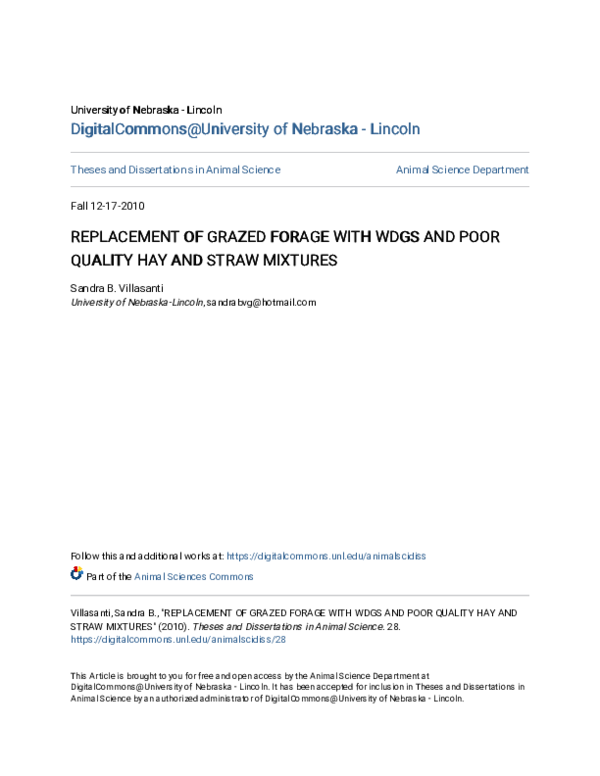 (PDF) Replacement of Grazed Forage with WDGS and Poor Quality Hay and ...