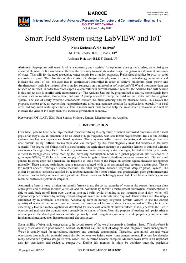 (PDF) Smart Field System using LabVIEW and IoT