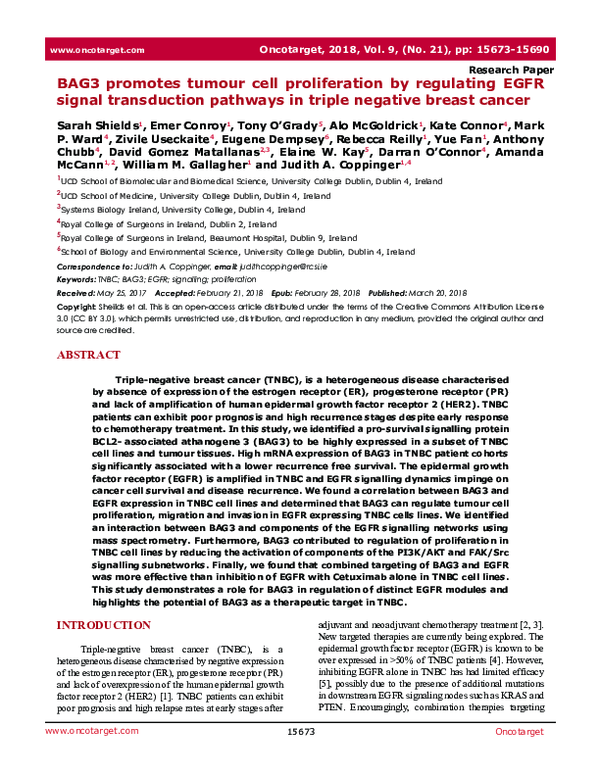 (PDF) BAG3 promotes tumour cell proliferation by regulating EGFR signal ...