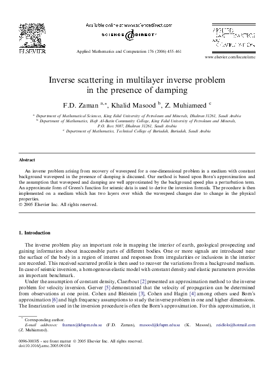 (PDF) Inverse scattering in multilayer inverse problem in the presence ...