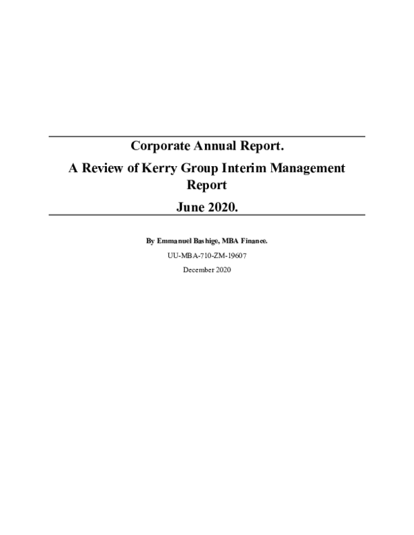 (DOC) Corporate Annual Report. A Review of Kerry Group Interim Management Report, June 2020.