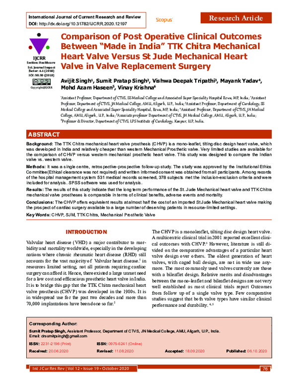 (PDF) Comparison of Post Operative Clinical Outcomes Between “ Made in ...