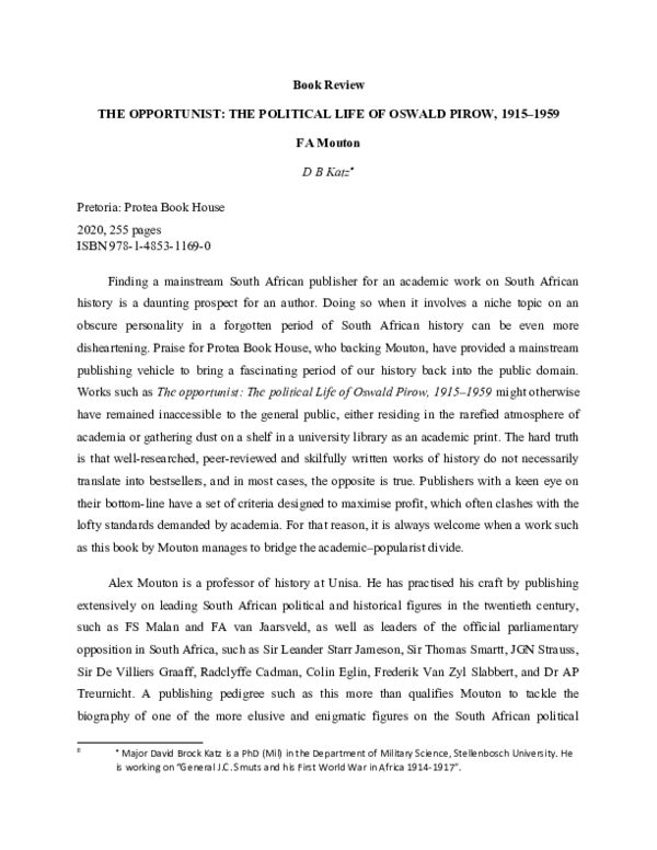 (DOC) The Opportunist (Oswald Pirow)