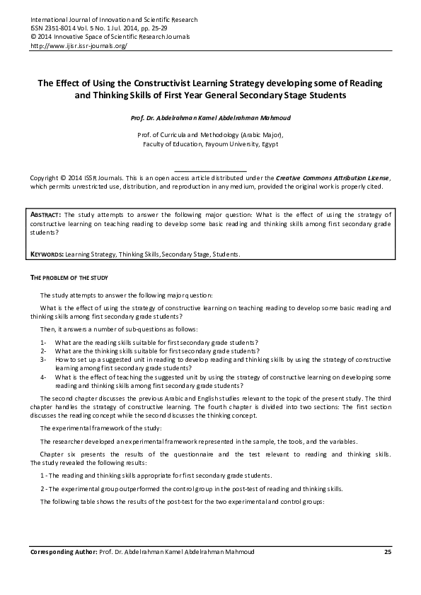 (PDF) The Effect of Using the Constructivist Learning Strategy developing some of Reading and ...