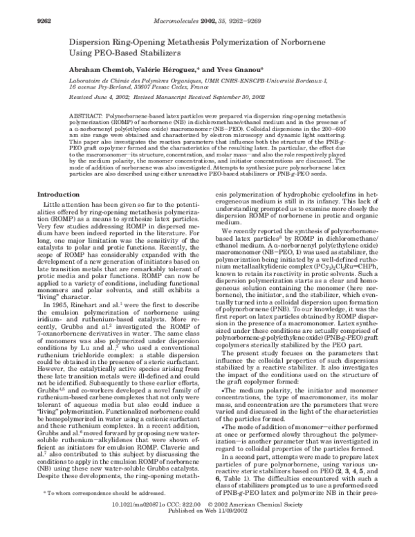 (PDF) Dispersion Ring-Opening Metathesis Polymerization of Norbornene ...