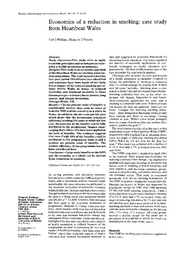 (PDF) Economics of a reduction in smoking: case study from Heartbeat Wales