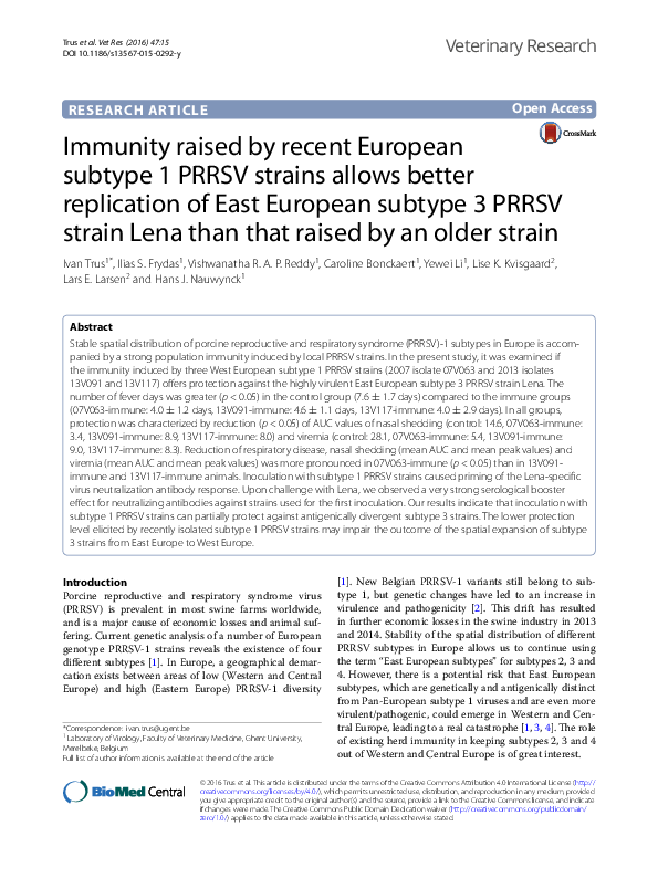 (PDF) Immunity raised by recent European subtype 1 PRRSV strains allows ...