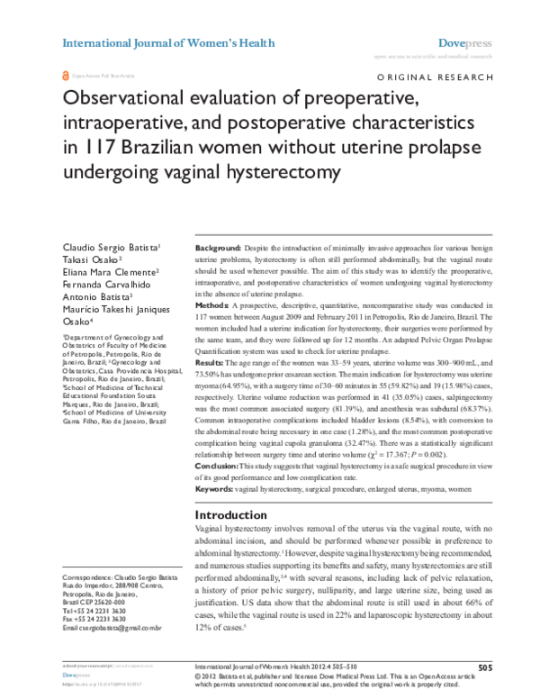 (PDF) Observational evaluation of preoperative, intraoperative, and ...