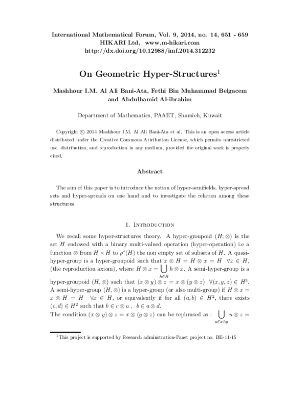 (PDF) On geometric hyper-structures