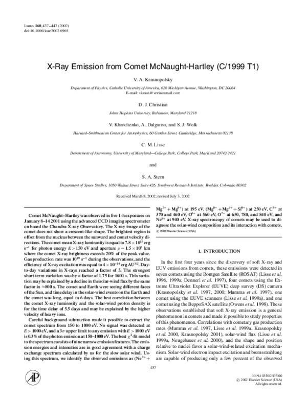 (PDF) X-Ray Emission from Comet McNaught-Hartley (C/1999 T1)