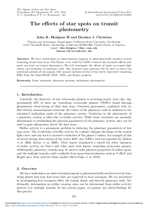 (PDF) The effects of star spots on transit photometry