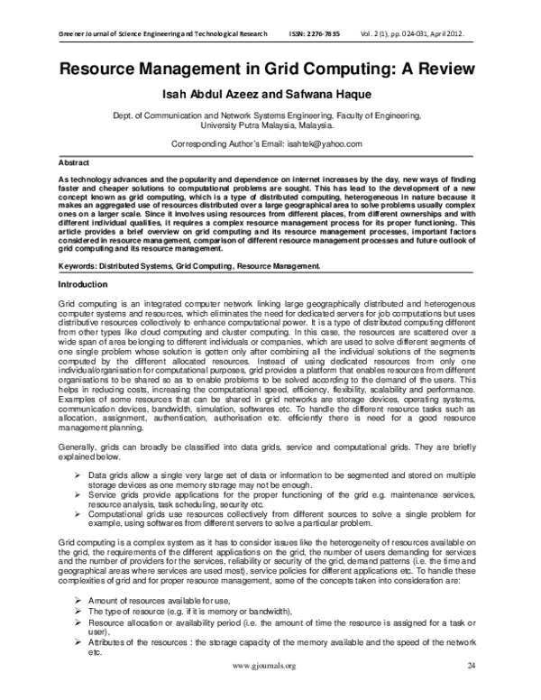 (PDF) Resource Management in Grid Computing: A Review