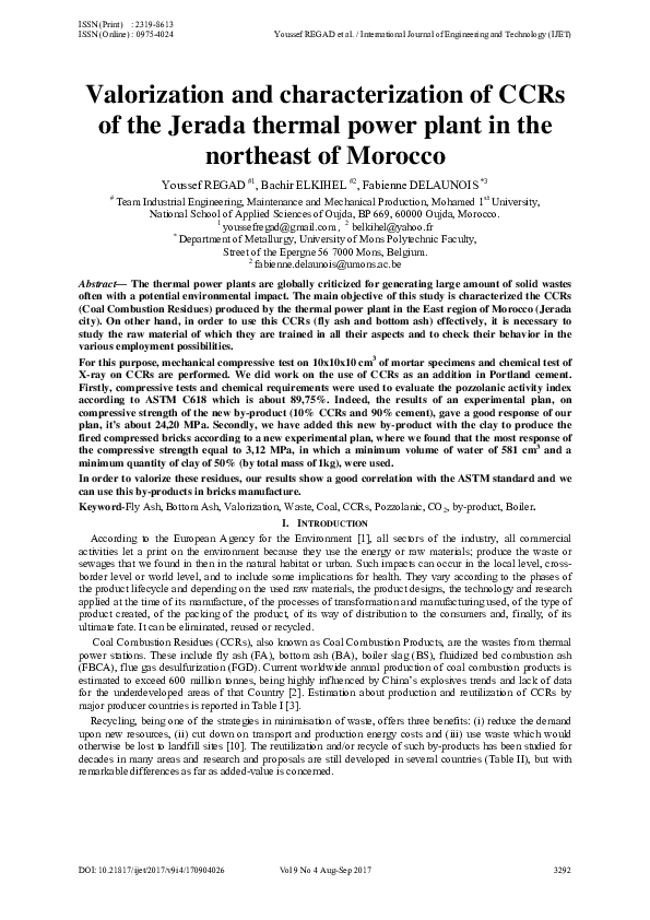 (PDF) Valorization and characterization of CCRs of the Jerada thermal power plant in the ...