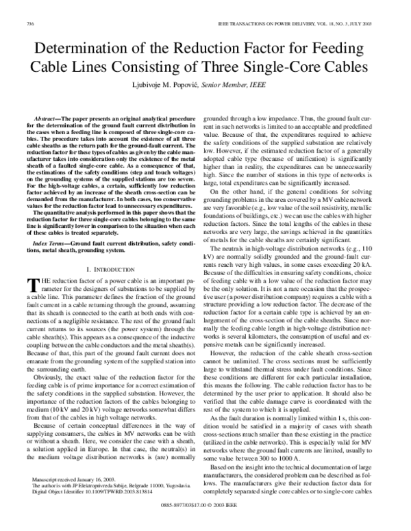 (PDF) Determination of the reduction factor for feeding cable lines ...
