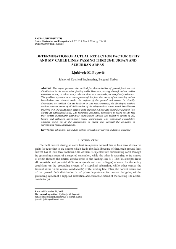 (PDF) Determination of actual reduction factor of HV and MV cable lines passing through urban ...