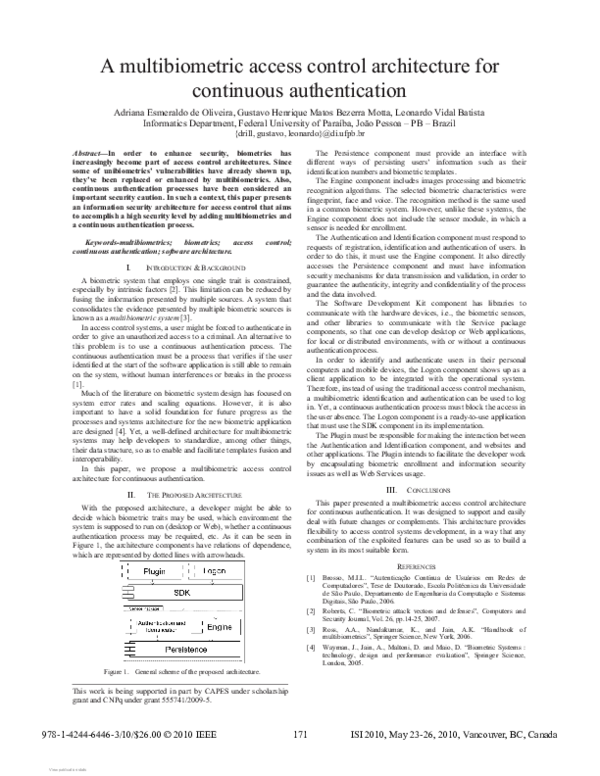 (PDF) A multibiometric access control architecture for continuous authentication