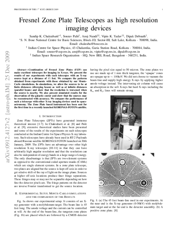 (PDF) Fresnel Zone Plate Telescopes as high resolution imaging devices