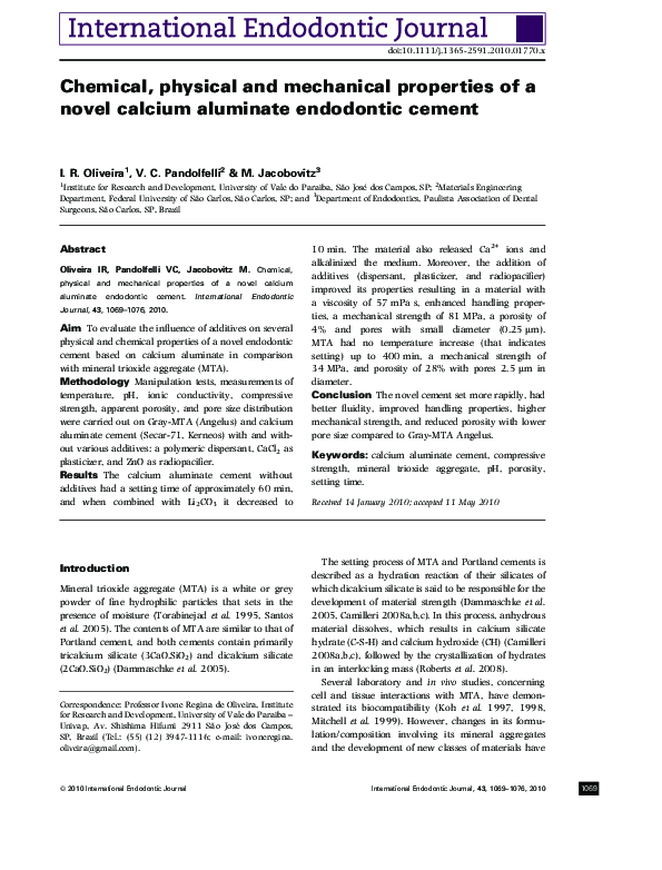 (PDF) Chemical, physical and mechanical properties of a novel calcium aluminate endodontic cement