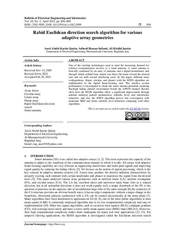 Pdf Rabid Euclidean Direction Search Algorithm For Various Adaptive Array Geometries