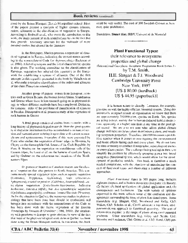 (PDF) Plant Functional Types. Their Relevance to Ecosystem Properties ...