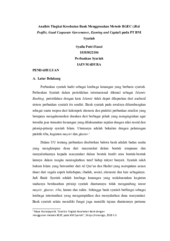 (DOC) Analisis Tingkat Kesehatan Bank Menggunakan Metode RGEC (Risk Profile, Good Corporate ...