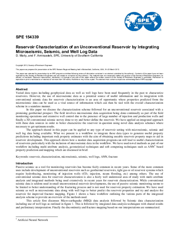 (PDF) Reservoir Characterization of an Unconventional Reservoir by ...