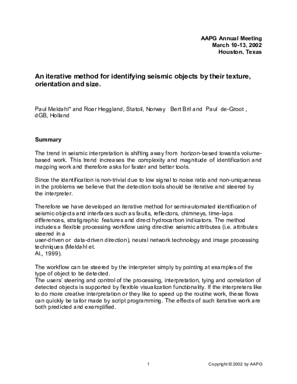 Pdf Identifying Seismic Objects By Their Texture Orientation And Size A New Interpretation Tool