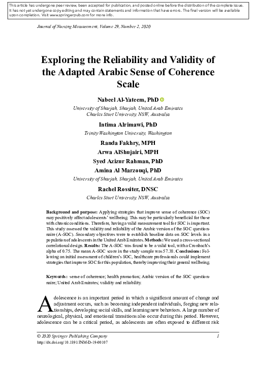 (PDF) Exploring the Reliability and Validity of the Adapted Arabic ...