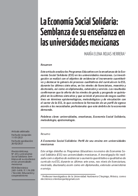 (PDF) La Economía Social Solidaria: Semblanza de su enseñanza en las ...