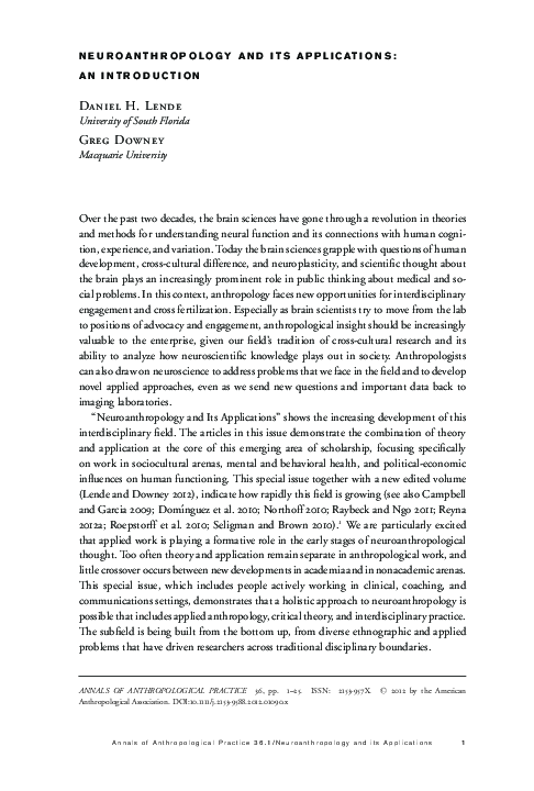 (PDF) Neuroanthropology and Its Applications: An Introduction