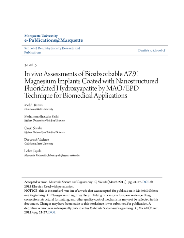 (PDF) In vivo assessments of bioabsorbable AZ91 magnesium implants ...
