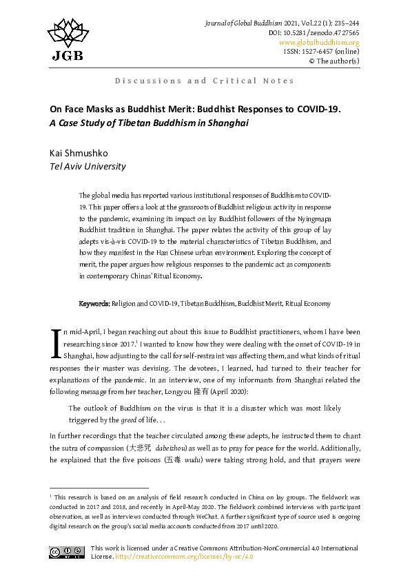 (PDF) On Face Masks as Buddhist Merit: Buddhist Responses to COVID-19 ...