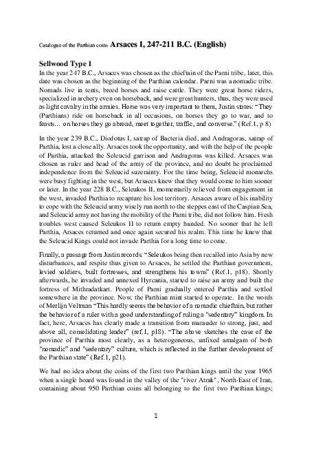 (PDF) Catalogue of the Parthian coins: Arsaces I, 247-211 B.C. (English)