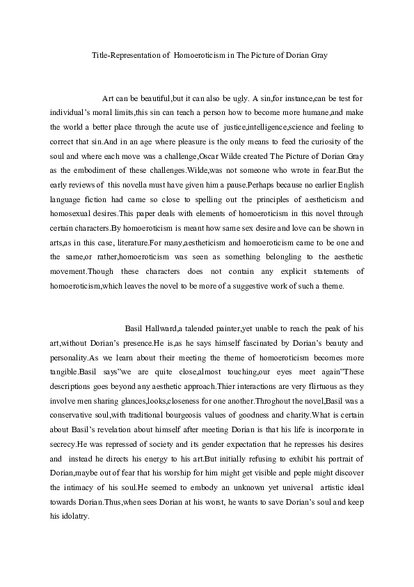 (DOC) THE REPRESENTATION OF HOMOEROTICISM IN THE PICTURE OF DORIAN GRAY