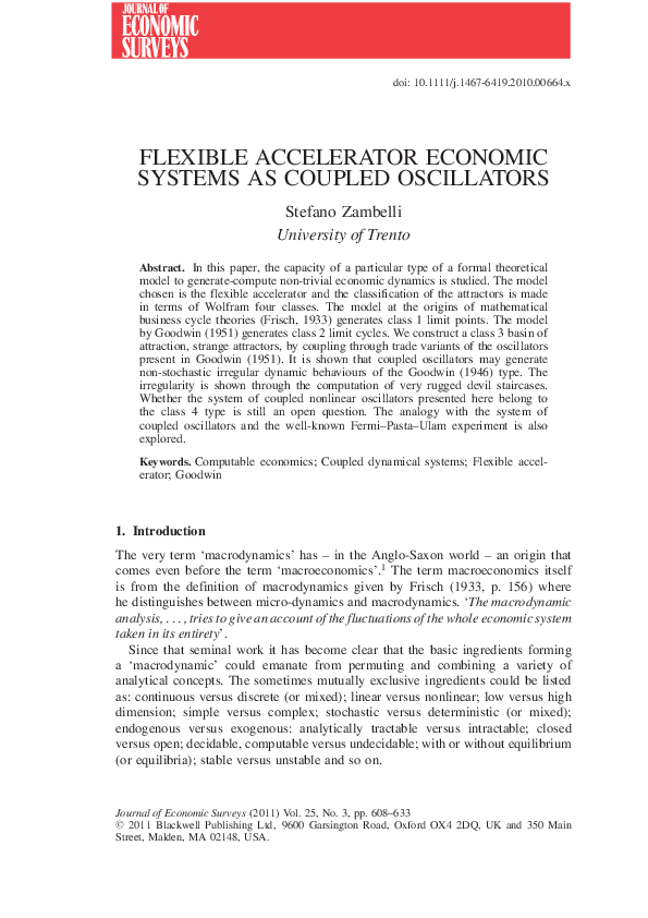(PDF) FLEXIBLE ACCELERATOR ECONOMIC SYSTEMS AS COUPLED OSCILLATORS